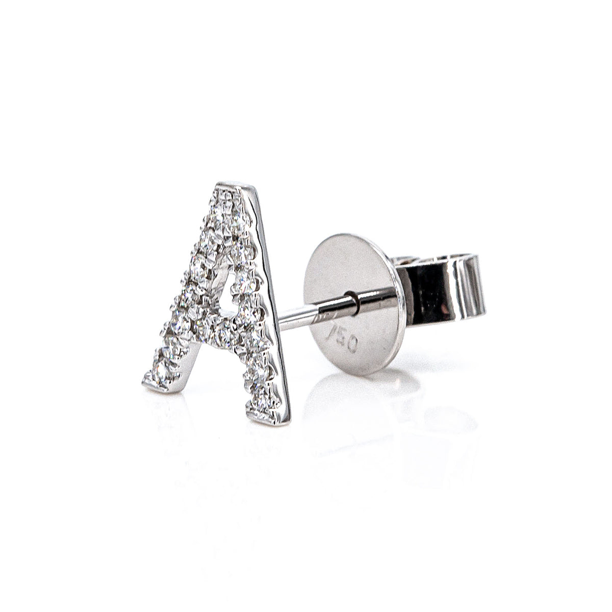 Initial Diamond "A" Single Earring Stud 18K White Gold – Gabe Zac Jewellery