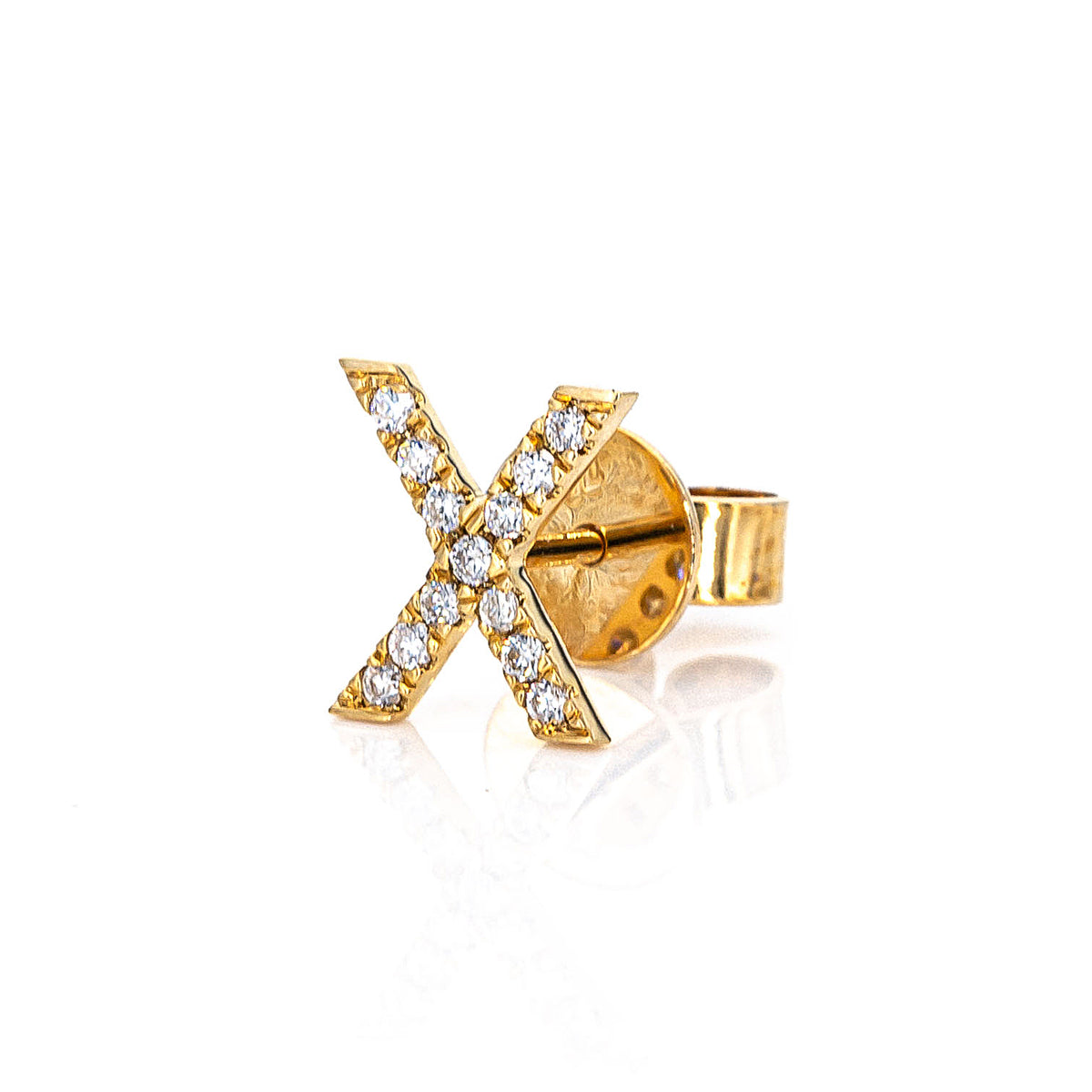 Initial Diamond "X" Single Earring Stud 18K Yellow Gold – Gabe Zac ...