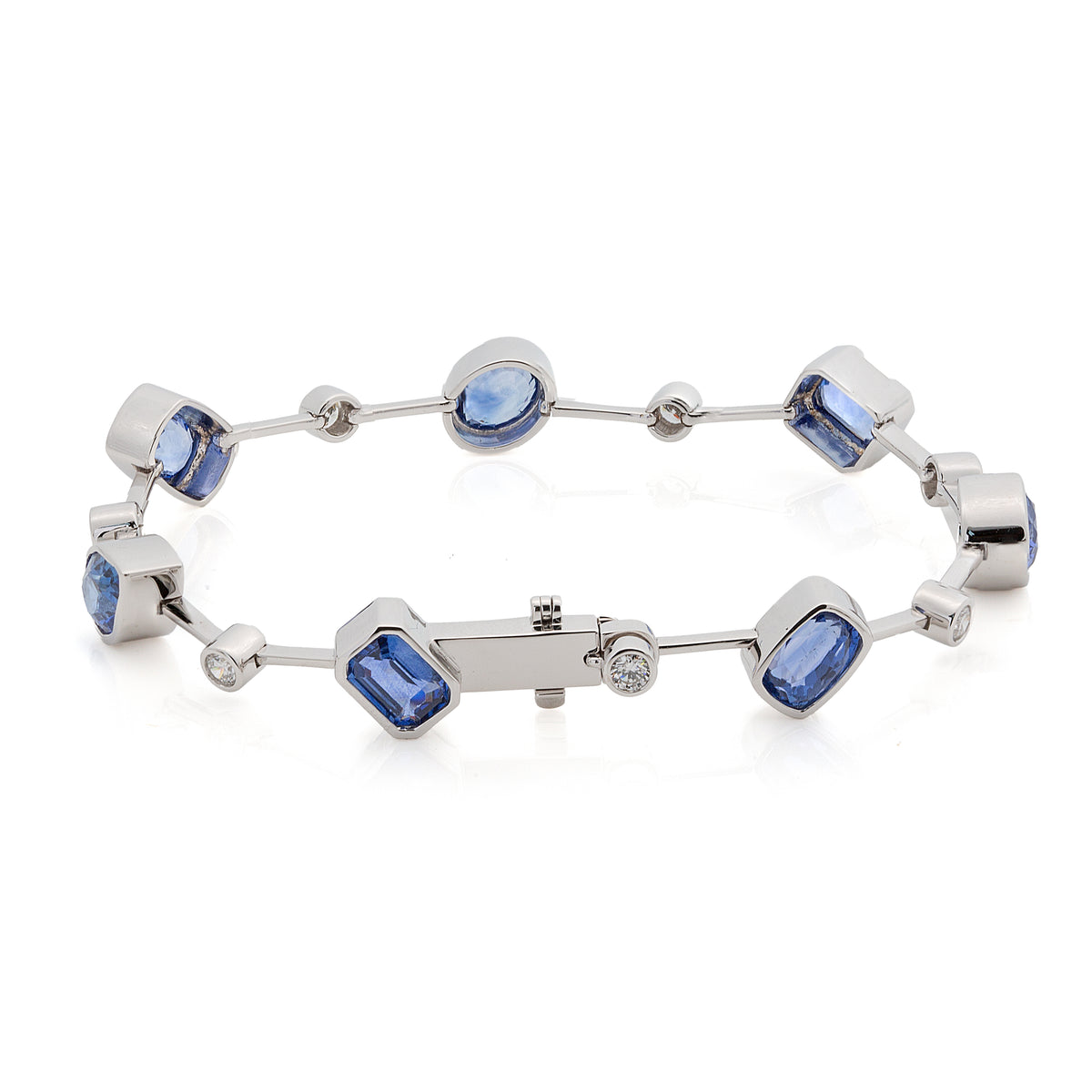 6.76ct Blue Sapphire & Diamond Bracelet 18K White Gold – Gabe Zac Jewellery