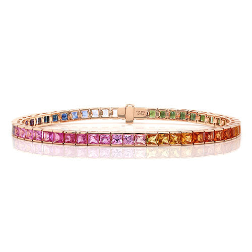 9.96ct Multi Color Sapphire Princess Cut Tennis Bracelet in 14K Rose G ...